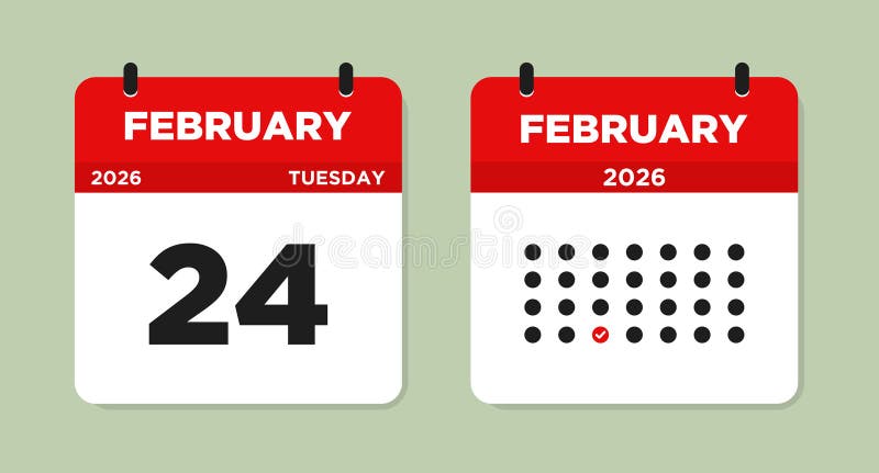 February 24 2026 Tuesday Calendar Page Vector Illustration. 24 February ...