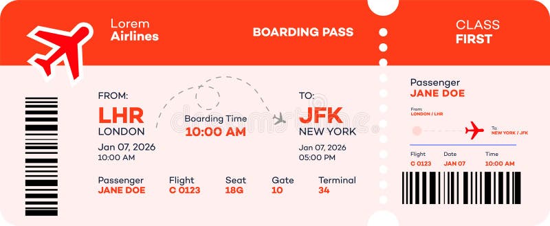 Airline Boarding Pass Flight First Class Ticket Design Stock ...