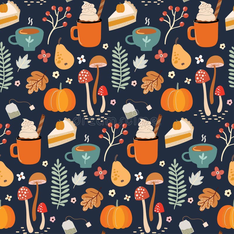 Autumn Seamless Pattern, Thanksgiving Wallpaper with Pumpkins Stock ...