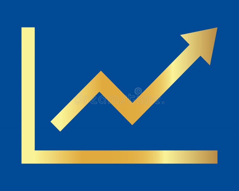 Golden Shiny Arrow Going Up Isolated on a Blue Background. Gold Vector ...