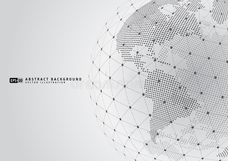 Three Dimensional Dotted World Map with Wireframe Sphere Stock Vector ...