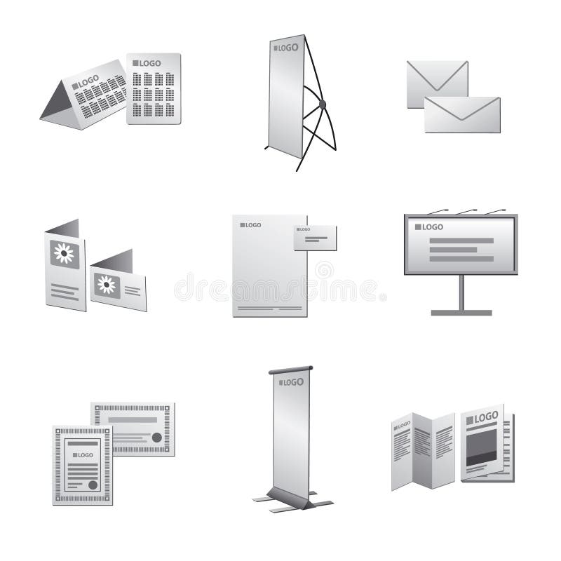 Print advertising icon set stock illustration. Illustration of magazine ...