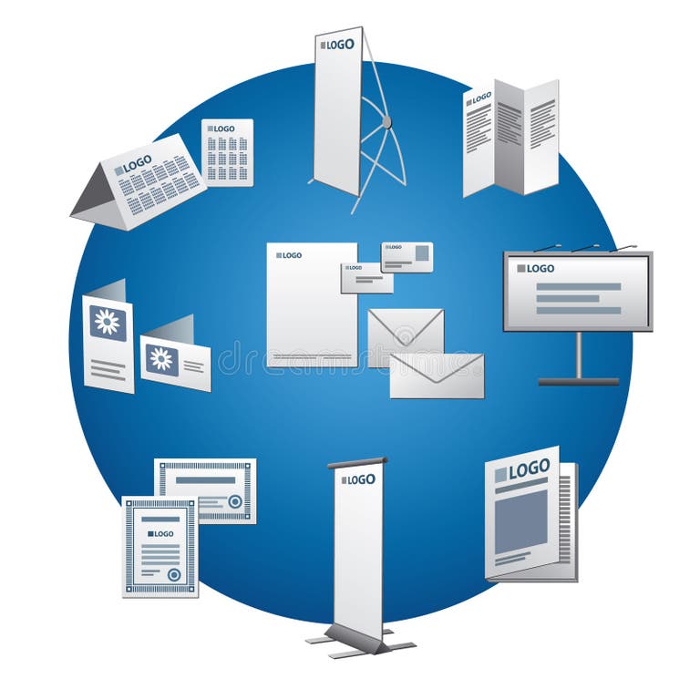 Print advertising icon set stock illustration. Illustration of leaflet ...