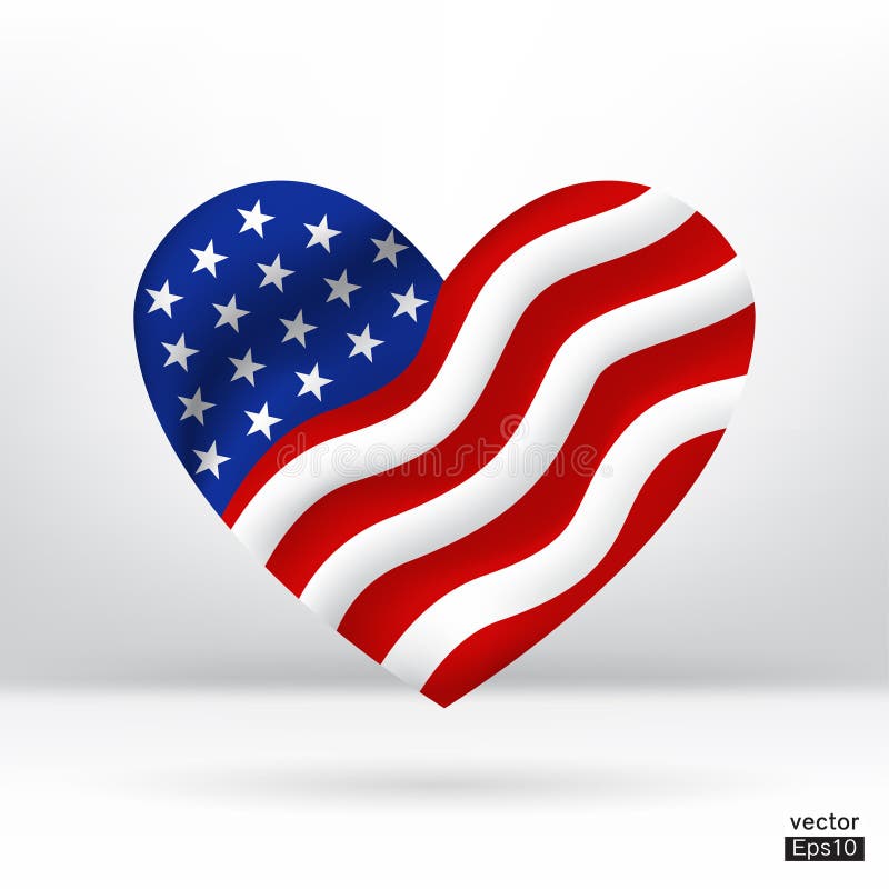 American Flag in Heart Shape Sign. American Flag Vector Illustration ...