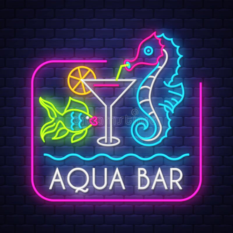 Aqua Bar. Summer Holiday Banner. Neon Banner. Neon Sign Stock Vector ...