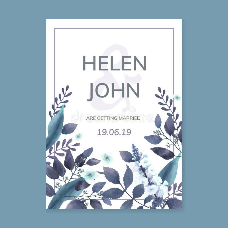 Blue Themed Greetings Card with Miniature Leaves Stock Vector ...