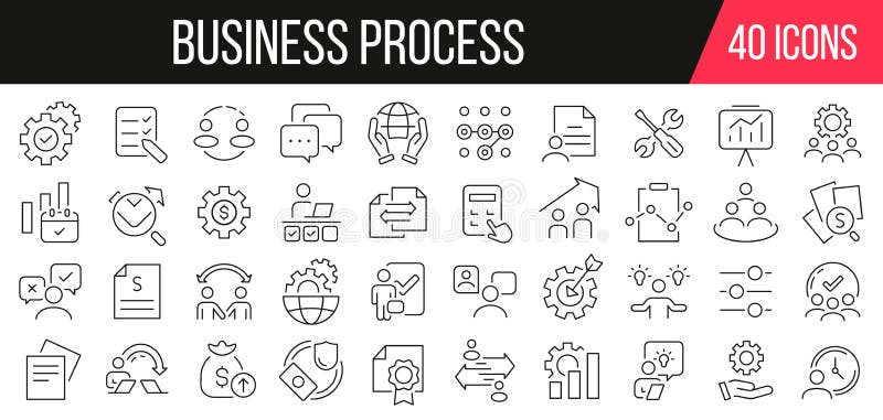 Business Process Line Icons Collection. Set of Simple Icons Stock ...