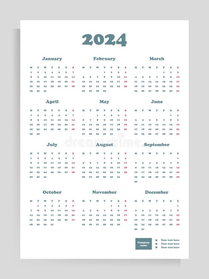 Calendar poster for 2024. stock illustration. Illustration of office ...