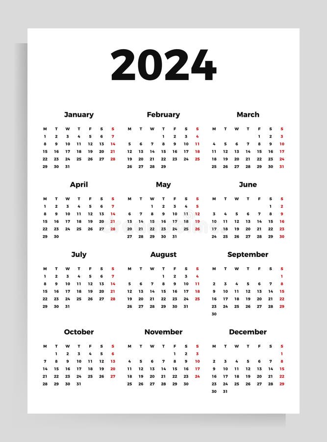 Calendar poster for 2024. stock illustration. Illustration of office ...