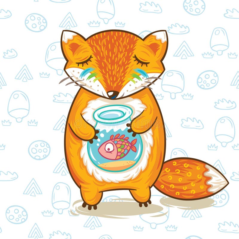 Print of Cartoon Fox with a Little Fish in Stock Vector - Illustration ...