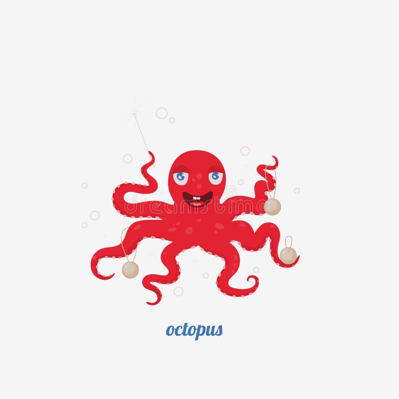 Print Cartoon Red Octopus Creature Vector Illustration Stock Vector ...