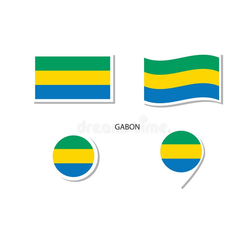 Gabon Flag Logo Icon Set, Rectangle Flat Icons, Circular Shape, Marker ...