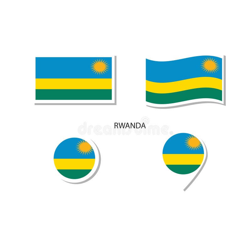Rwanda Flag Logo Icon Set, Rectangle Flat Icons, Circular Shape, Marker ...
