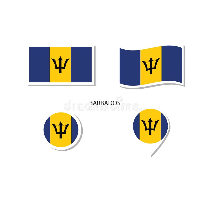Barbados Flag Logo Icon Set, Rectangle Flat Icons, Circular Shape ...