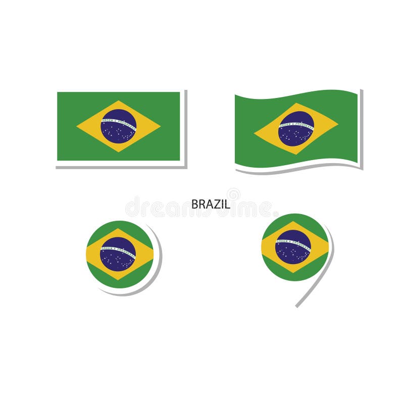Brazil Flag Logo Icon Set, Rectangle Flat Icons, Circular Shape, Marker ...