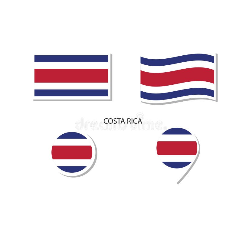 Costa Rica Flag Logo Icon Set, Rectangle Flat Icons, Circular Shape ...