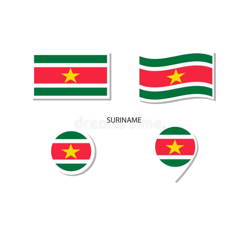 Suriname Flag Logo Icon Set, Rectangle Flat Icons, Circular Shape ...