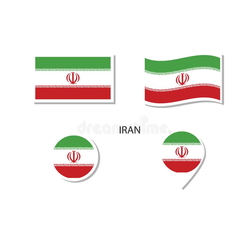 Iran Flag Logo Icon Set, Rectangle Flat Icons, Circular Shape, Marker ...