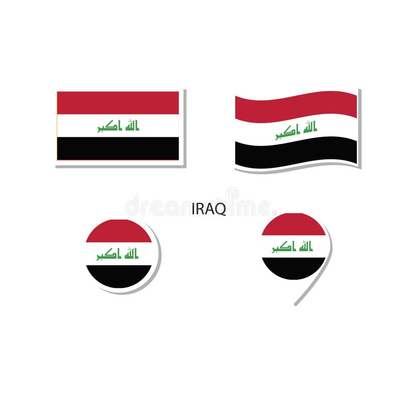Iraq Flag Logo Icon Set, Rectangle Flat Icons, Circular Shape, Marker ...