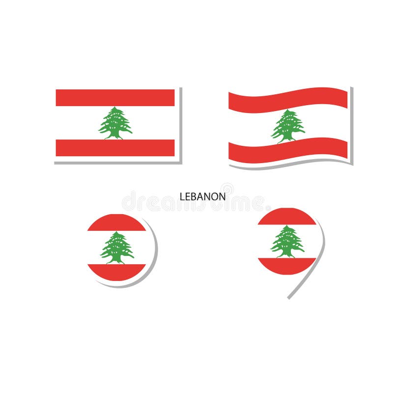 Lebanon Flag Logo Icon Set, Rectangle Flat Icons, Circular Shape ...