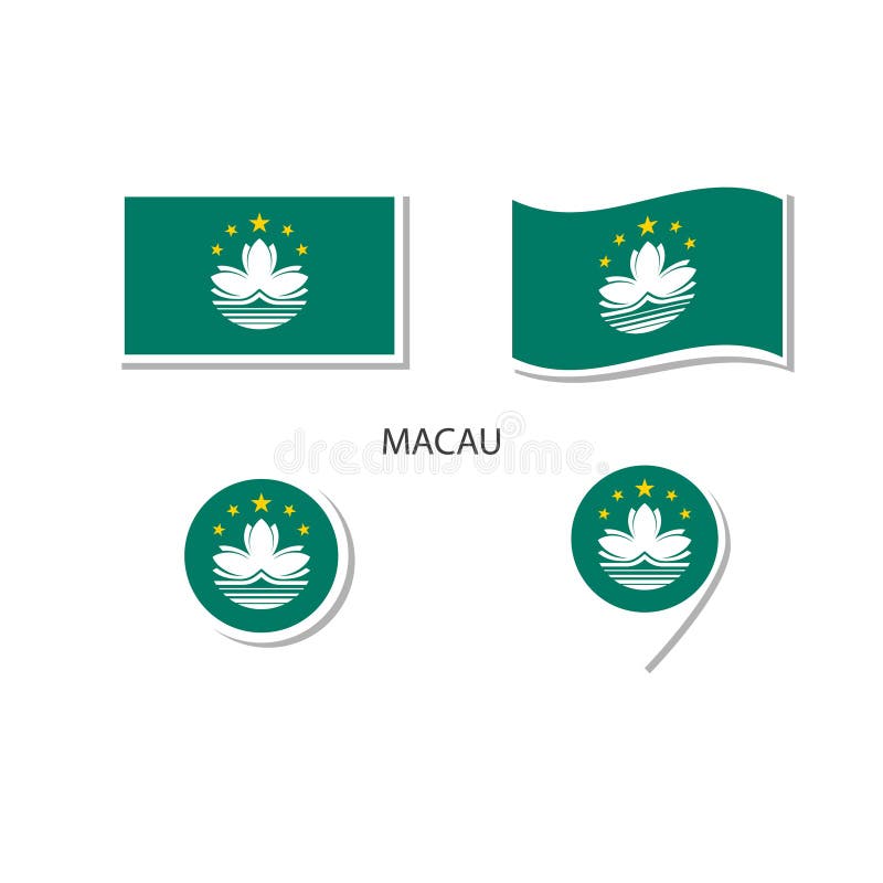 Macau Flag Logo Icon Set, Rectangle Flat Icons, Circular Shape, Marker ...