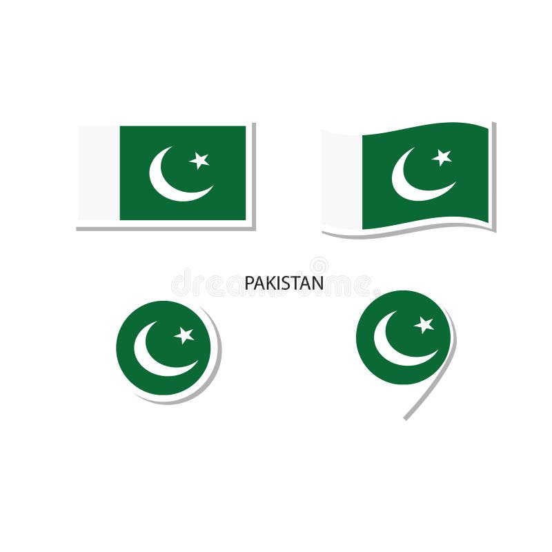 Pakistan Flag Logo Icon Set, Rectangle Flat Icons, Circular Shape ...