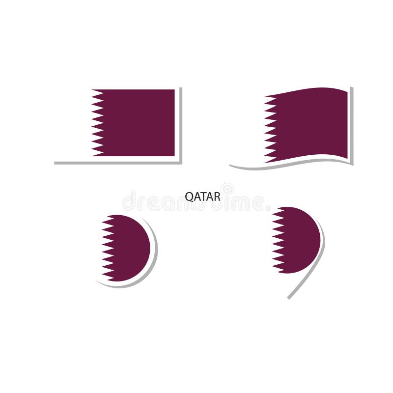 Qatar Flag Logo Icon Set, Rectangle Flat Icons, Circular Shape, Marker ...