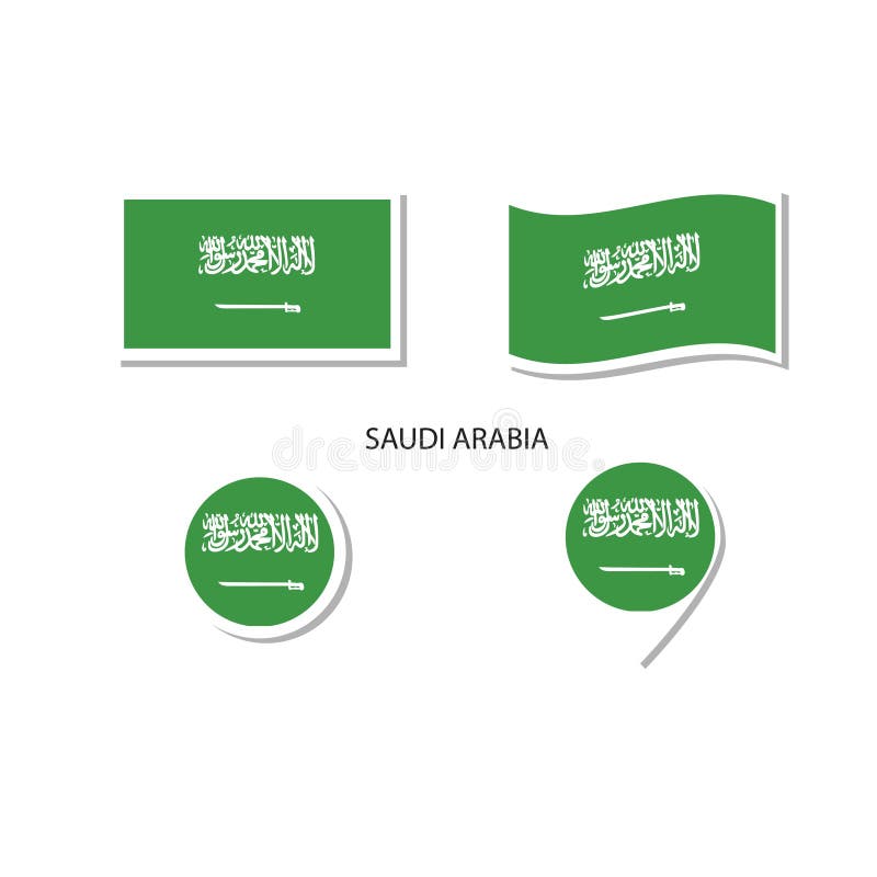 Saudi Arabia Flag Logo Icon Set, Rectangle Flat Icons, Circular Shape ...