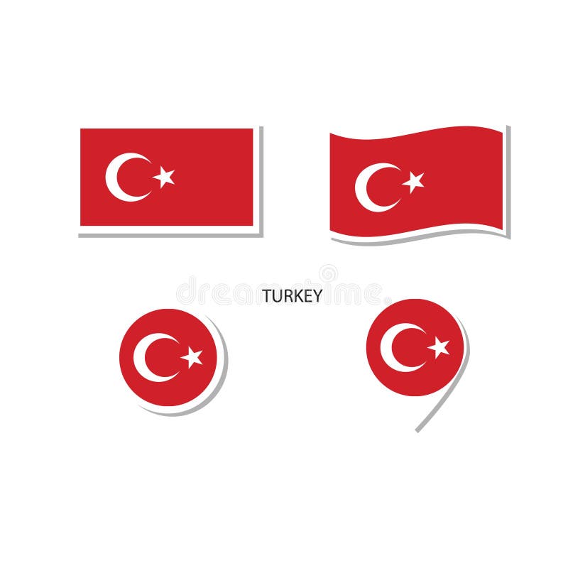 Turkey Flag Logo Icon Set, Rectangle Flat Icons, Circular Shape, Marker ...