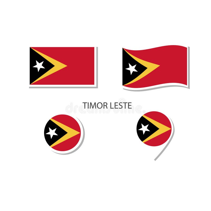 Timor Leste Flag Logo Icon Set, Rectangle Flat Icons, Circular Shape ...