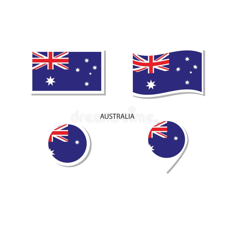 Australia Flag Logo Icon Set, Rectangle Flat Icons, Circular Shape ...