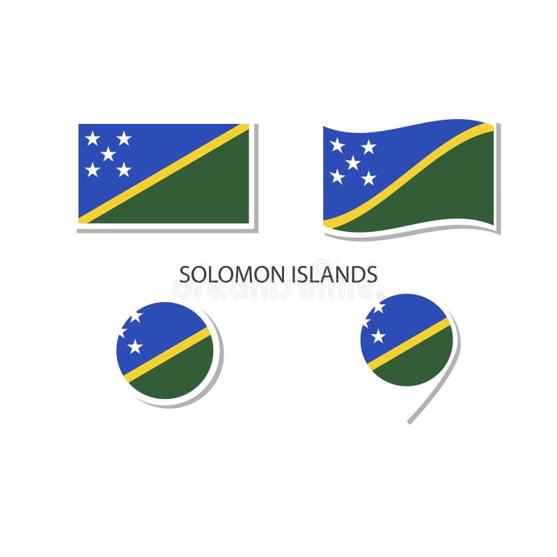 Solomon Islands Flag Logo Icon Set, Rectangle Flat Icons, Circular ...