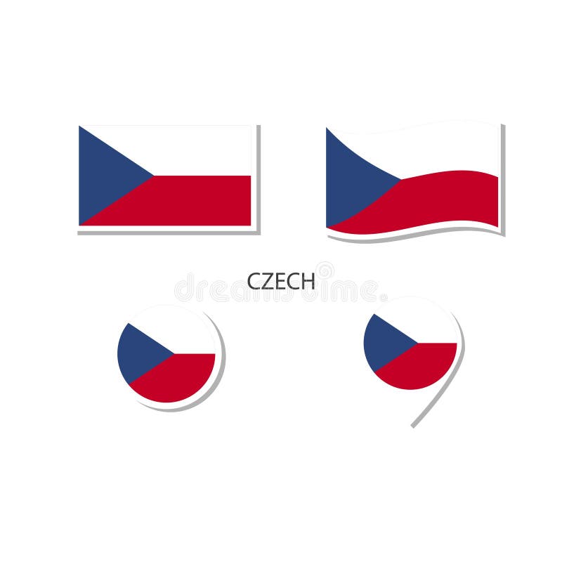 Czech Flag Logo Icon Set, Rectangle Flat Icons, Circular Shape, Marker ...
