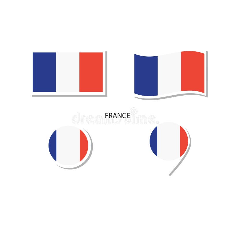 France Flag Logo Icon Set, Rectangle Flat Icons, Circular Shape, Marker ...
