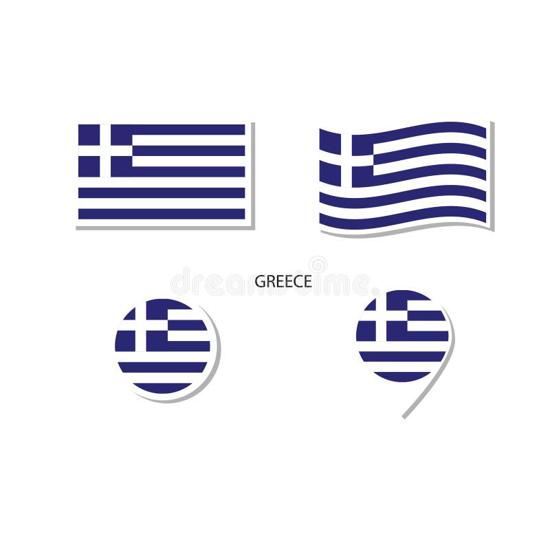 Greece Flag Logo Icon Set, Rectangle Flat Icons, Circular Shape, Marker ...