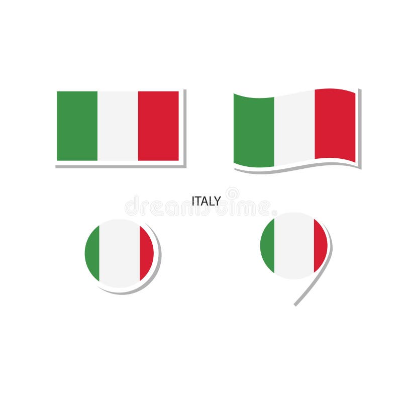 Italy Flag Logo Icon Set, Rectangle Flat Icons, Circular Shape, Marker ...