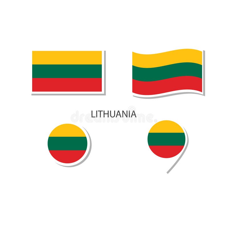 Lithuania Flag Logo Icon Set, Rectangle Flat Icons, Circular Shape ...
