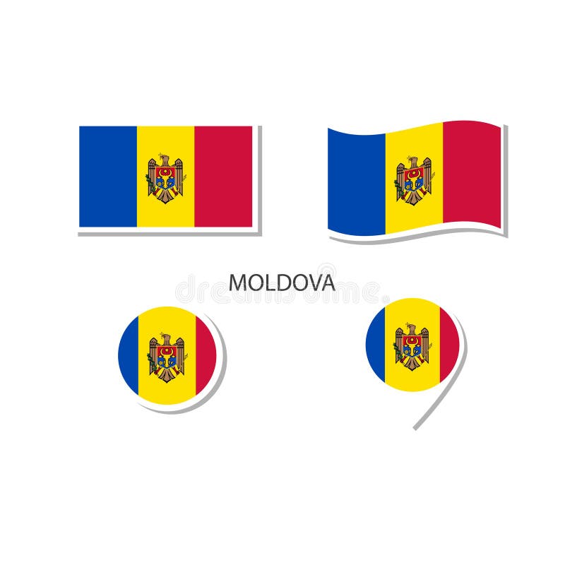 Moldova Flag Logo Icon Set, Rectangle Flat Icons, Circular Shape ...