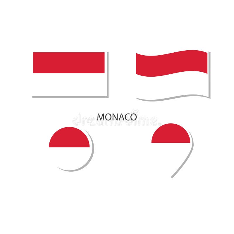 Monaco Flag Logo Icon Set, Rectangle Flat Icons, Circular Shape, Marker ...