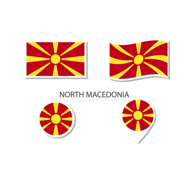 North Macedonia Flag Logo Icon Set, Rectangle Flat Icons, Circular ...
