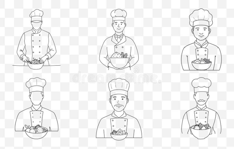 Print Chef Salad Line Art Vector Set for Professional Design Stock ...