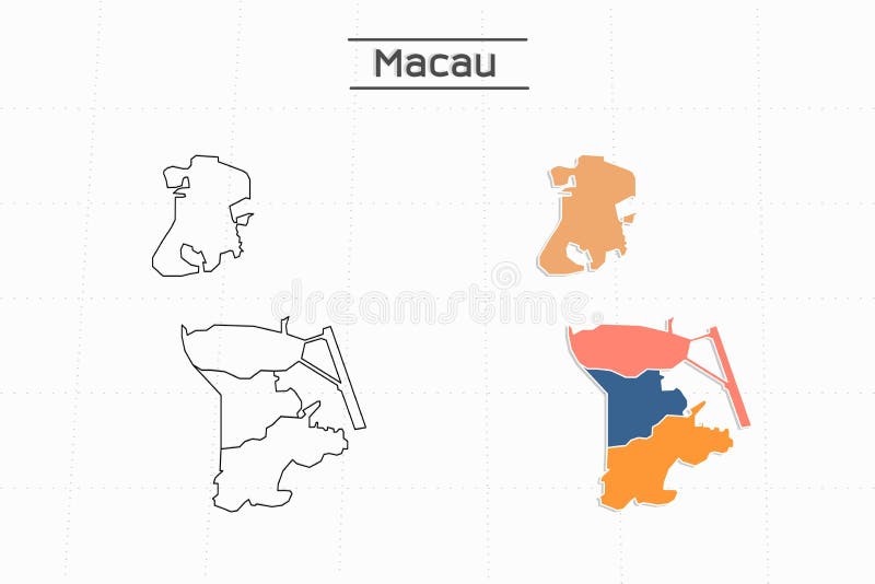 3 Versions of Macau Map City Vector by Thin Black Outline Simplicity ...