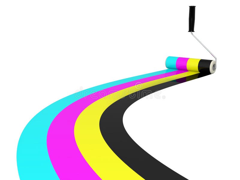 Print CMYK Colors Using a Roller Stock Illustration - Illustration of ...
