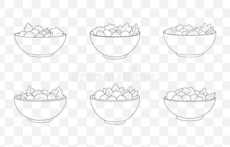 Print Cobb Salad Line Art Vector Set with Detailed Illustrations of ...