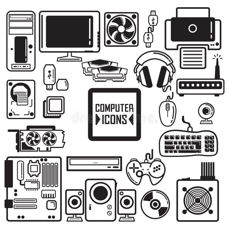 Computers and Peripherals Vector Icons Stock Vector - Illustration of ...