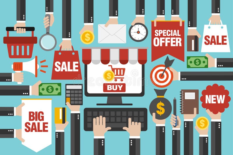 Concept Design Sale Flat, with Computer Online Shoppin Stock Vector ...