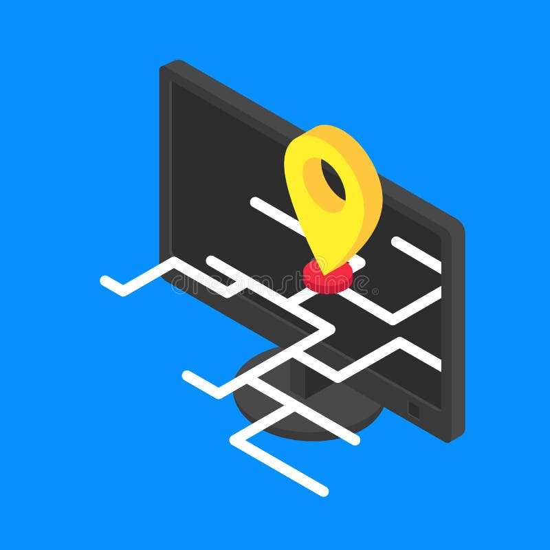 Concept Online Map Gps App on Display Monitor Computer Isometric Stock ...