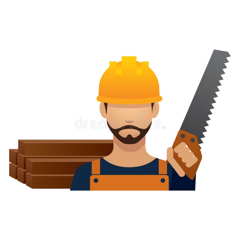 Worker Cutting Wood with Hand Saw. Vector Illustration Decorative ...