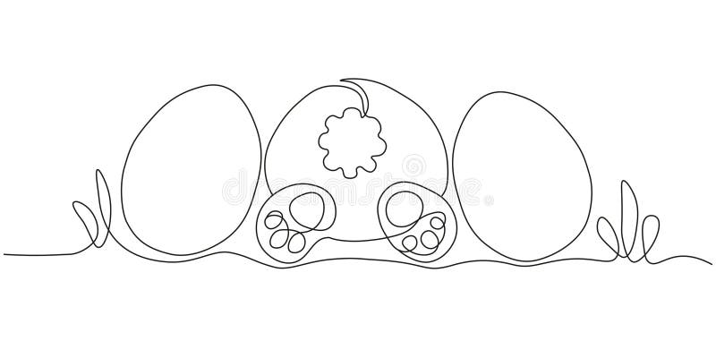 Continuous One Line Drawing of a Bunny and Easter Eggs. Minimalist ...