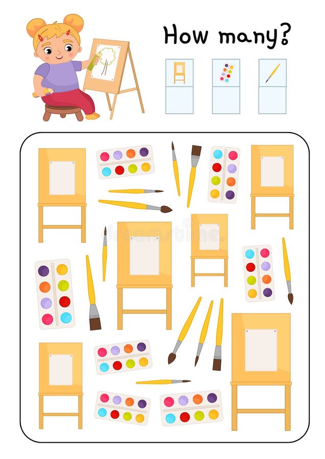 Counting Educational Children Game, Kids Activity Sheet. How Many ...